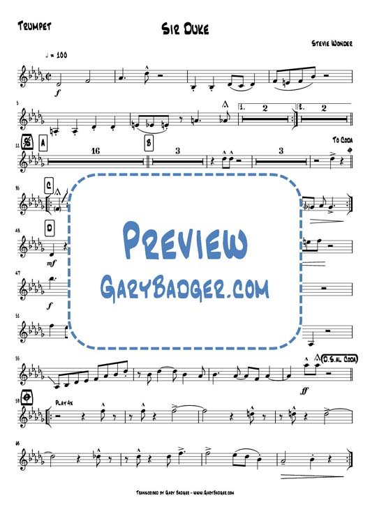 Stevie Wonder – Sir Duke | Gary Badger's Trumpet Transcriptions