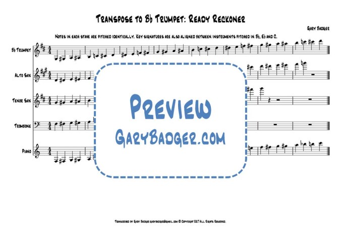 Transposing to and from B♭ Trumpet | Gary Badger's Trumpet Transcriptions